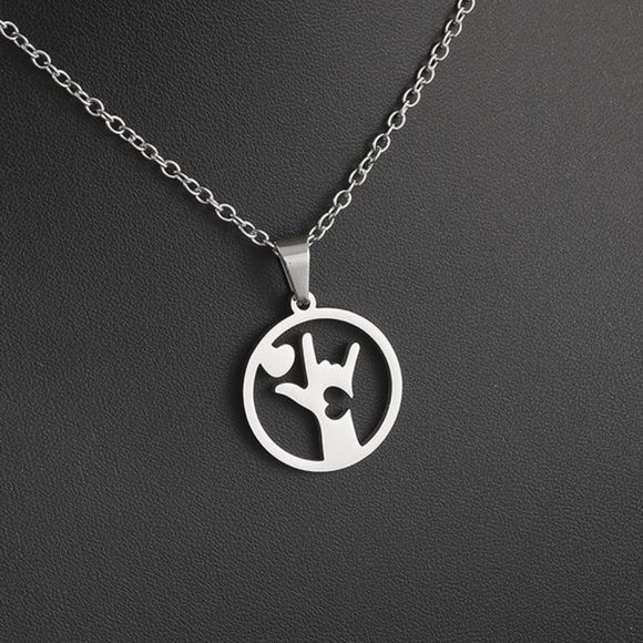Jewelry | I Love You Hand Sign Rocker Heart Silver Necklace Asl ...